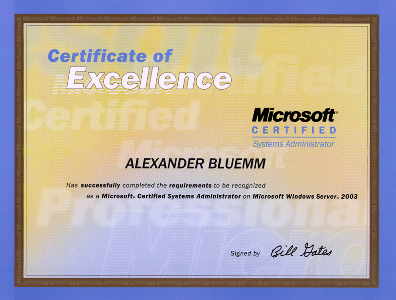 MCSA- und MCSE-Zertifikat für Windows 2003 | Computer Consulting Blümm MCSA- und MCSE-Zertifikat für Windows 2003 | Computer Consulting Blümm